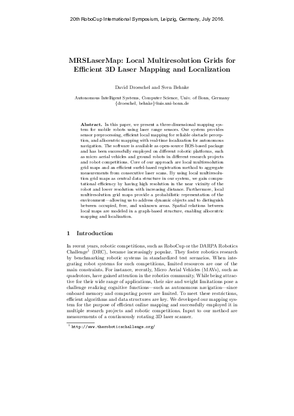 Pdf Mrslasermap Local Multiresolution Grids For Efficient 3d Laser Mapping And Localization