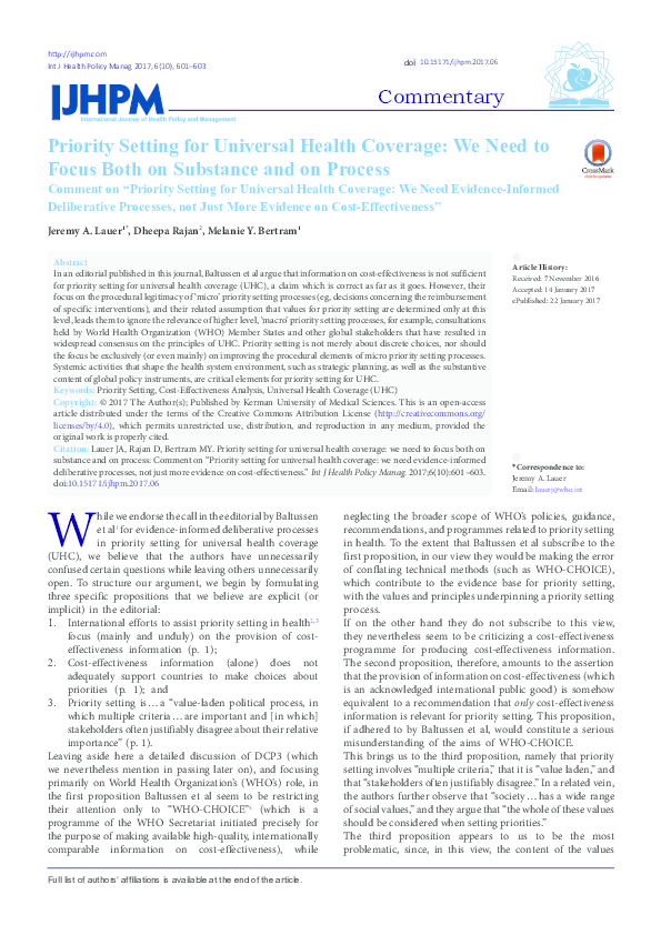 (PDF) Priority-setting for achieving universal health coverage | Jeanette Vega - Academia.edu