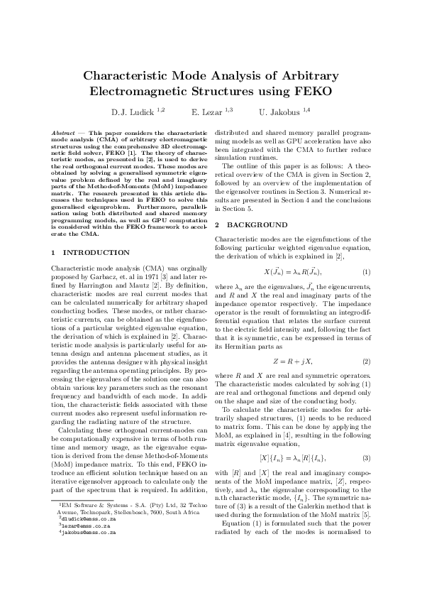 Pdf Characteristic Mode Analysis Of Arbitrary Electromagnetic Structures Using Feko