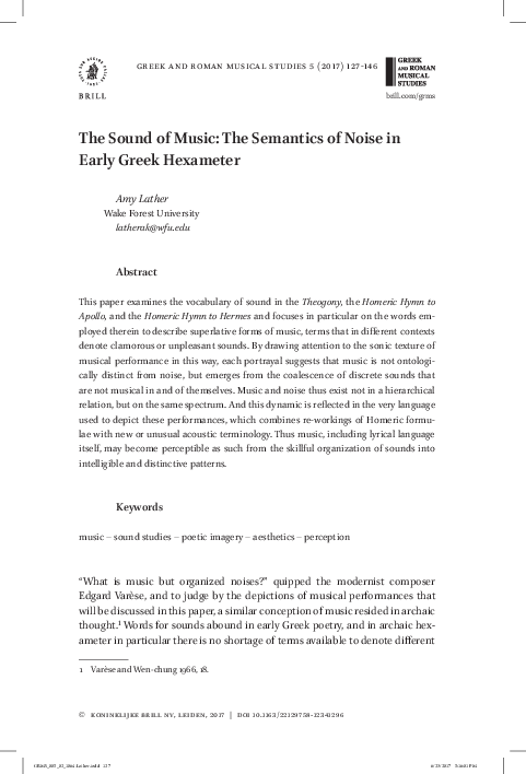 (PDF) The Sound of Music: The Semantics of Noise in Early Greek Hexameter