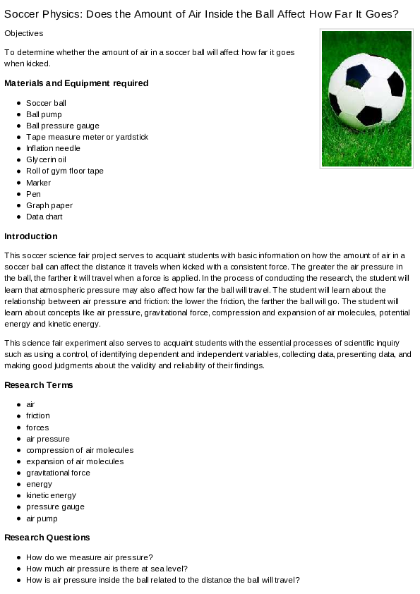 Pdf Soccer Physics Does The Amount Of Air Inside The Ball Affect How Far It Goes Mat Erials