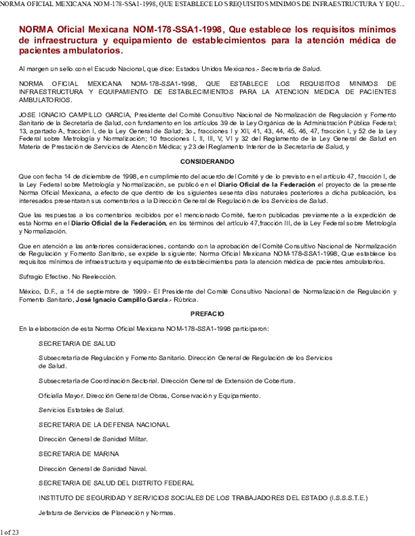 (PDF) NORMA Oficial Mexicana NOM-178-SSA1-1998, Que establece los requisitos mínimos de ...