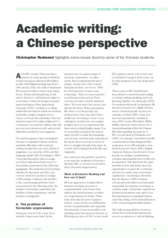(PDF) Academic writing: a Chinese perspective