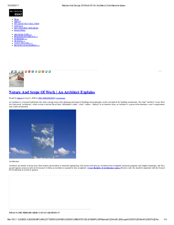 (PDF) Nature And Scope Of Work Of An Architect Architecture Ideas