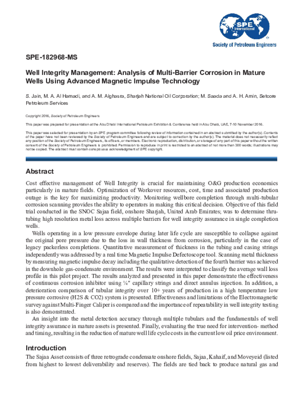 (PDF) SPE-182968-MS Well Integrity Management: Analysis of Multi ...