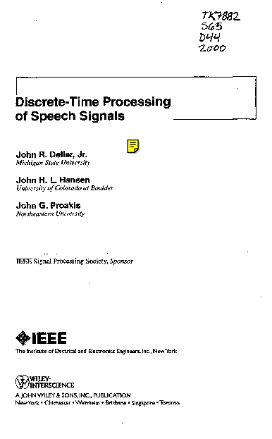 (PDF) Discrete-time processing of speech signals