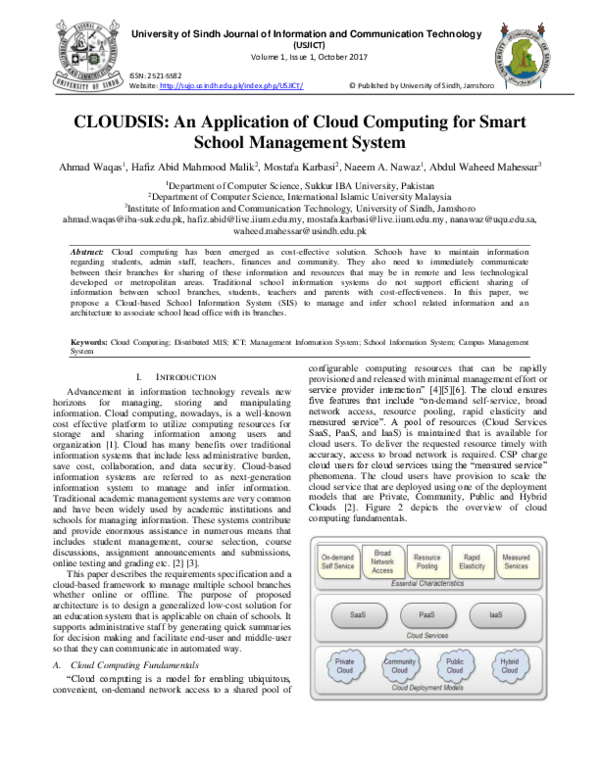 (PDF) CLOUDSIS: An Application of Cloud Computing for Smart School Management System