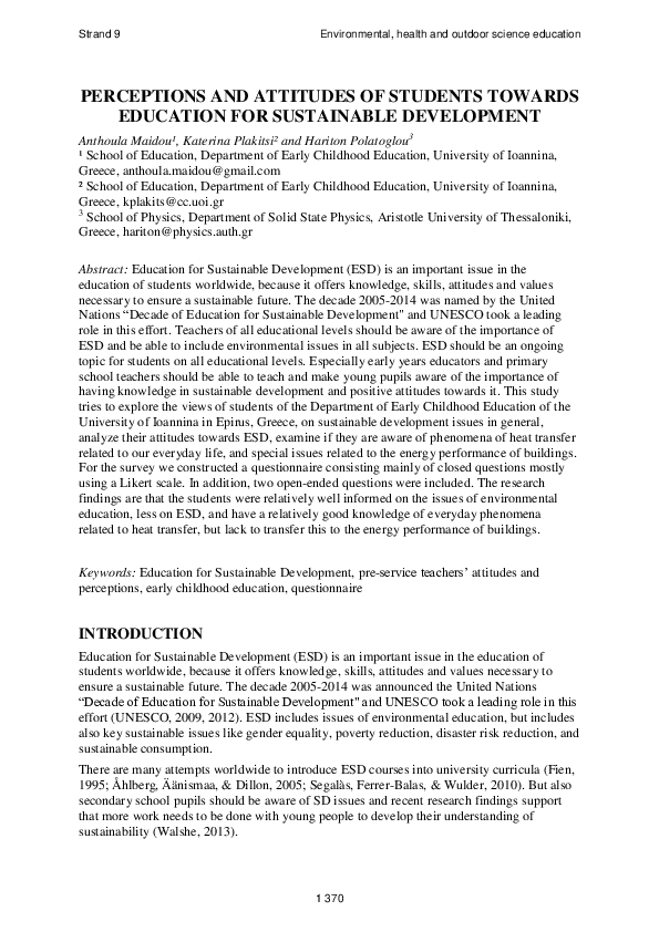 (PDF) PERCEPTIONS AND ATTITUDES OF STUDENTS TOWARDS EDUCATION FOR SUSTAINABLE DEVELOPMENT