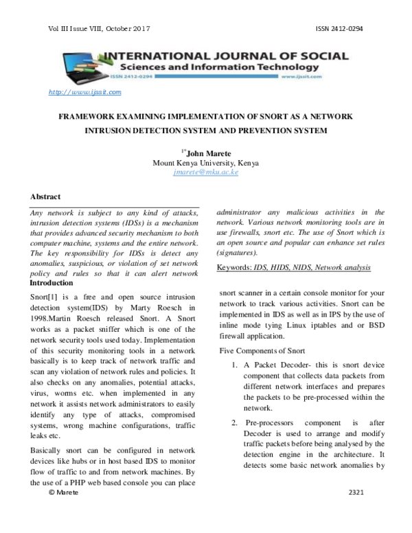 Pdf Examining Snort As A Network Intrusion System
