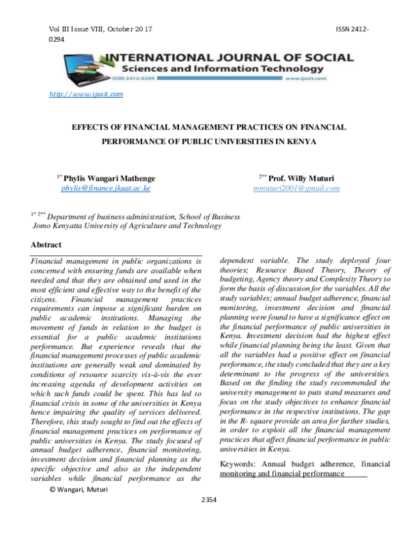 (PDF) EFFECTS OF FINANCIAL MANAGEMENT PRACTICES ON FINANCIAL PERFORMANCE OF PUBLIC UNIVERSITIES ...