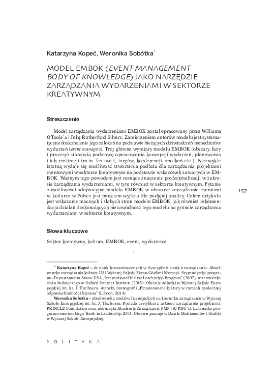 (PDF) Model EMBOK (Event Management Body of Knowledge) jako narzędzie ...