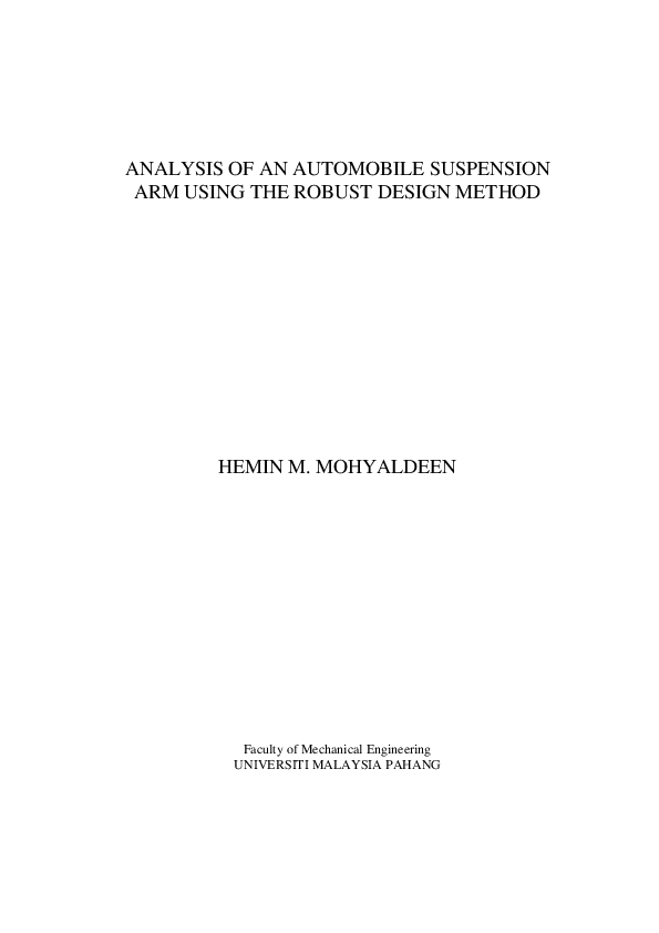 (PDF) ANALYSIS OF AN AUTOMOBILE SUSPENSION ARM USING THE ROBUST DESIGN METHOD