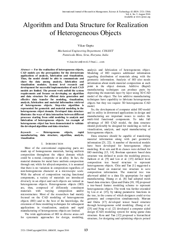 Pdf Algorithm And Data Structure For Realization Of Heterogeneous Objects