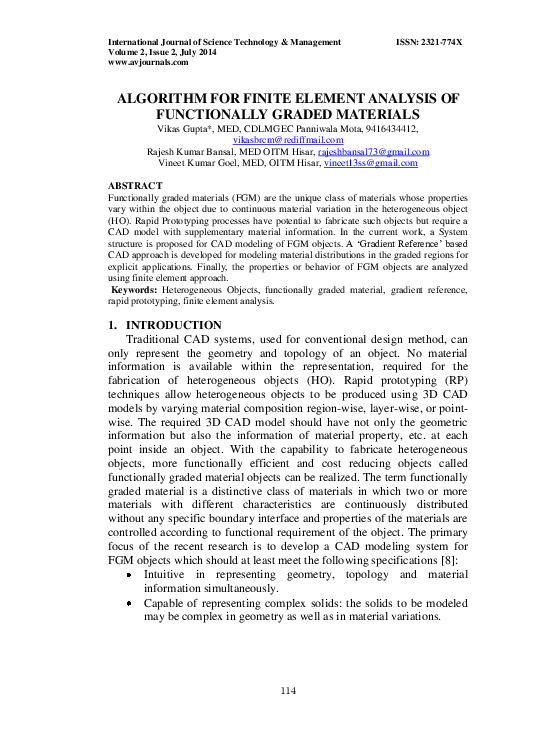 Pdf Algorithm For Finite Element Analysis Of Functionally Graded Materials