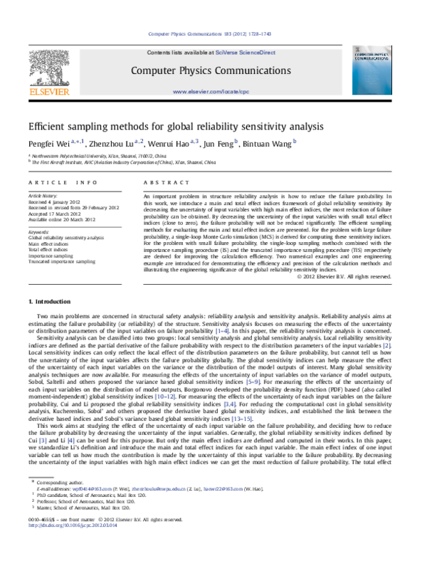 Pdf Efficient Sampling Methods For Global Reliability Sensitivity