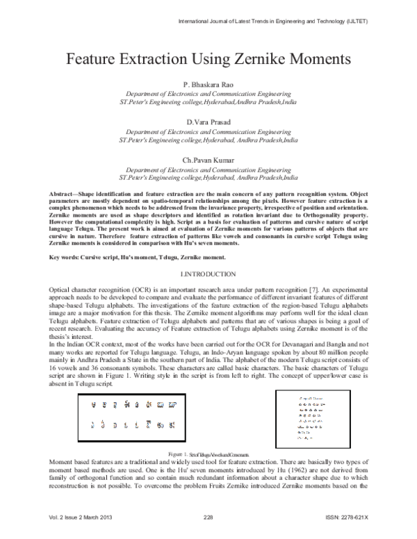 Pdf Feature Extraction Using Zernike Moments