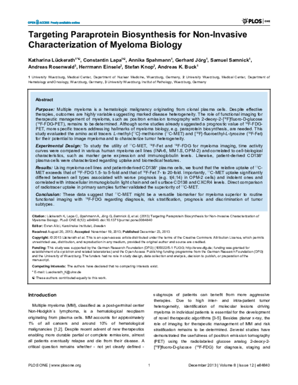 (PDF) Targeting Paraprotein Biosynthesis for Non-Invasive ...