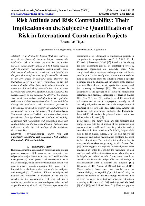 (PDF) Risk Attitude and Risk Controllability: Their Implications on the ...