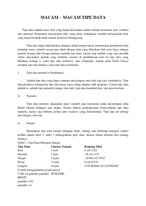 (DOC) MACAM – MACAM TIPE DATA