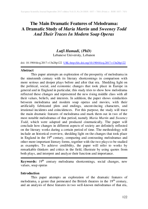 (PDF) The Main Dramatic Features of Melodrama: A Dramatic Study of ...