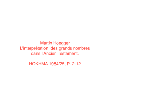 (PDF) Martin Hoegger, L'interpretation des grands nombres dans l'Ancien ...