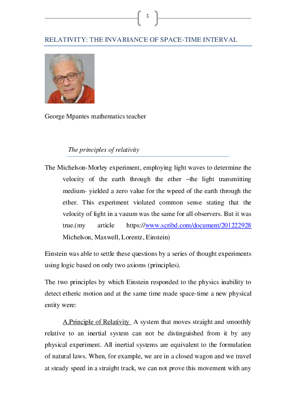 (PDF) RELATIVITY: THE INVARIANCE OF SPACE-TIME INTERVAL