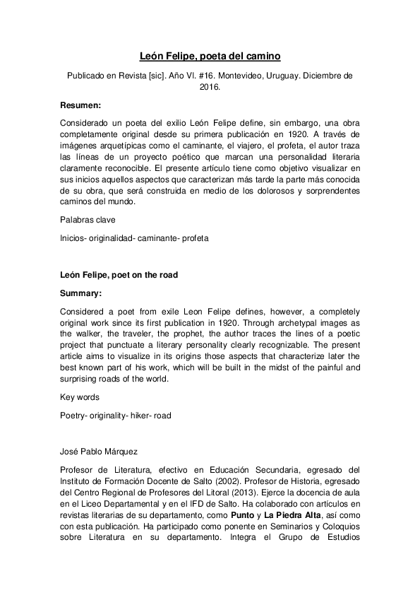 (PDF) LEÓN FELIPE, POETA DEL CAMINO. León Felipe, poet on the road