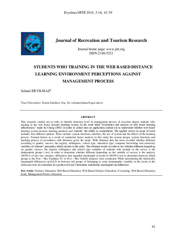 (PDF) Journal of Recreation and Tourism Research STUDENTS WHO TRAINING IN THE WEB BASED DISTANCE ...