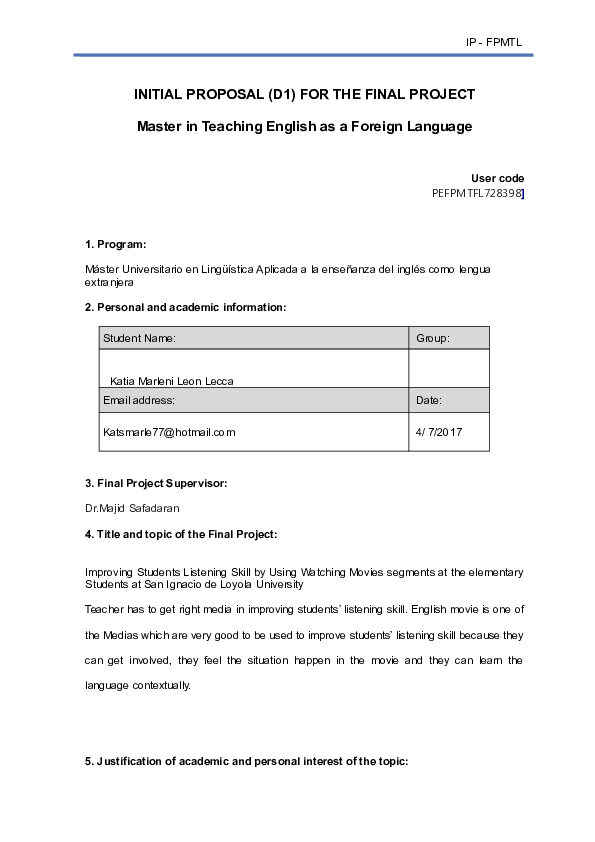 (DOC) INITIAL PROPOSAL (D1) FOR THE FINAL PROJECT
