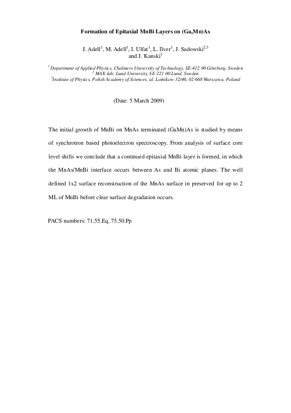(PDF) Formation of epitaxial MnBi layers on (Ga,Mn)As