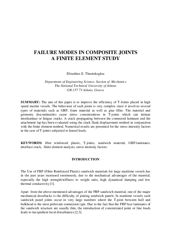 FAILURE MODES IN COMPOSITE JOINTS A FINITE ELEMENT STUDY