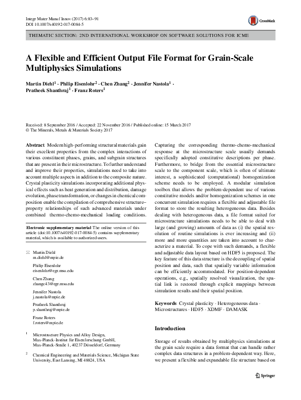 (PDF) A Flexible and Efficient Output File Format for Grain-Scale Multiphysics Simulations