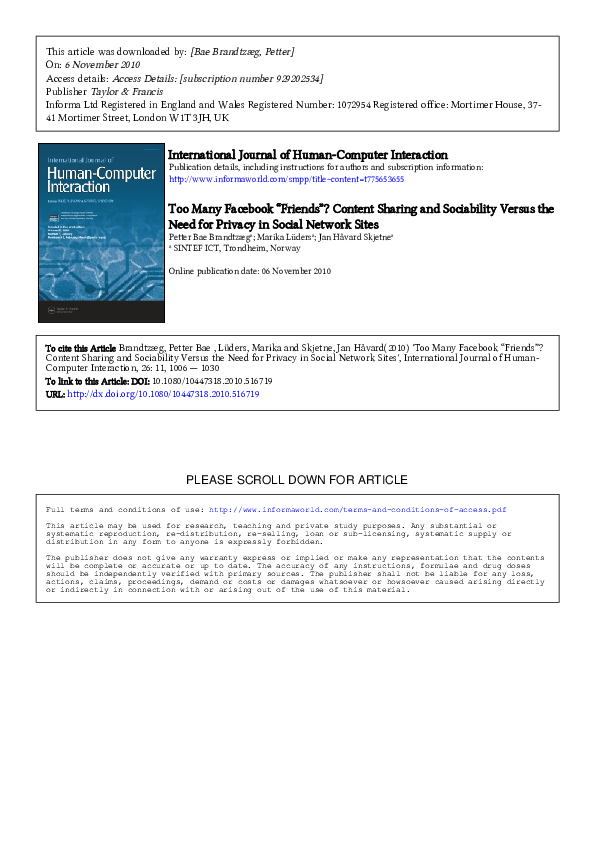 (PDF) Too Many Facebook" Friends"? Content Sharing and Sociability ...