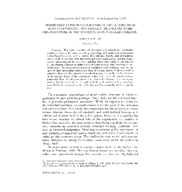 (PDF) Membership Expulsions for Ethical Violations from Major ...