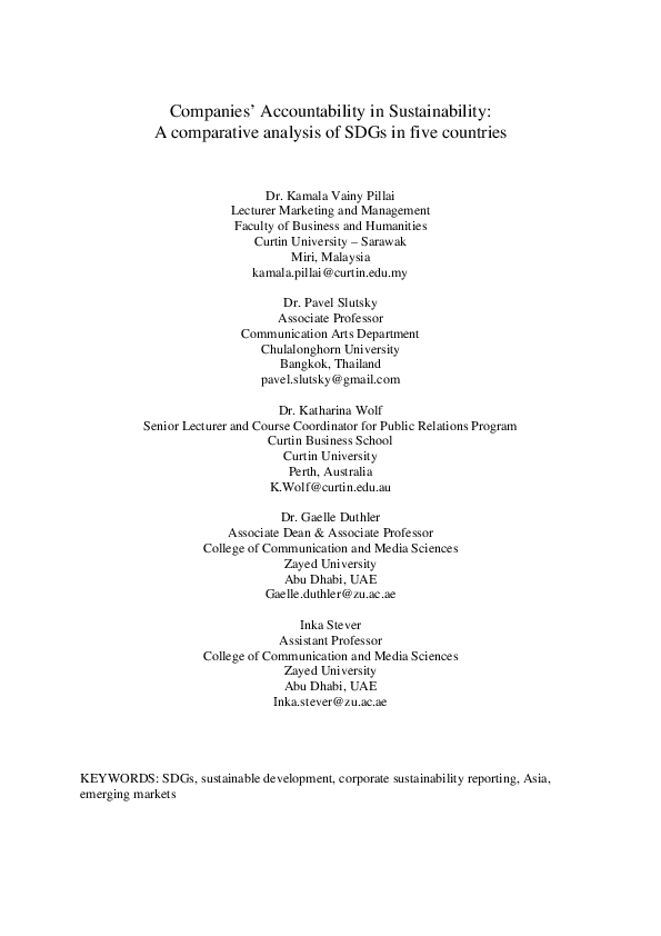 (PDF) Companies' Accountability in Sustainability: A comparative analysis of SDGs in five countries