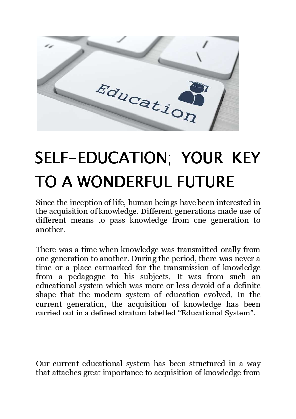 (PDF) SELF-EDUCATION; YOUR KEY TO A WONDERFUL FUTURE