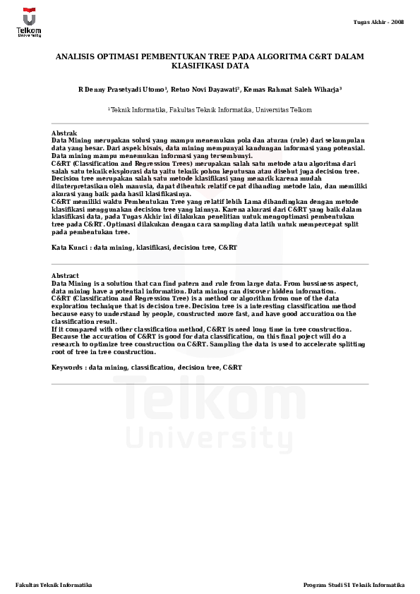 (PDF) ANALISIS OPTIMASI PEMBENTUKAN TREE PADA ALGORITMA C&RT DALAM ...
