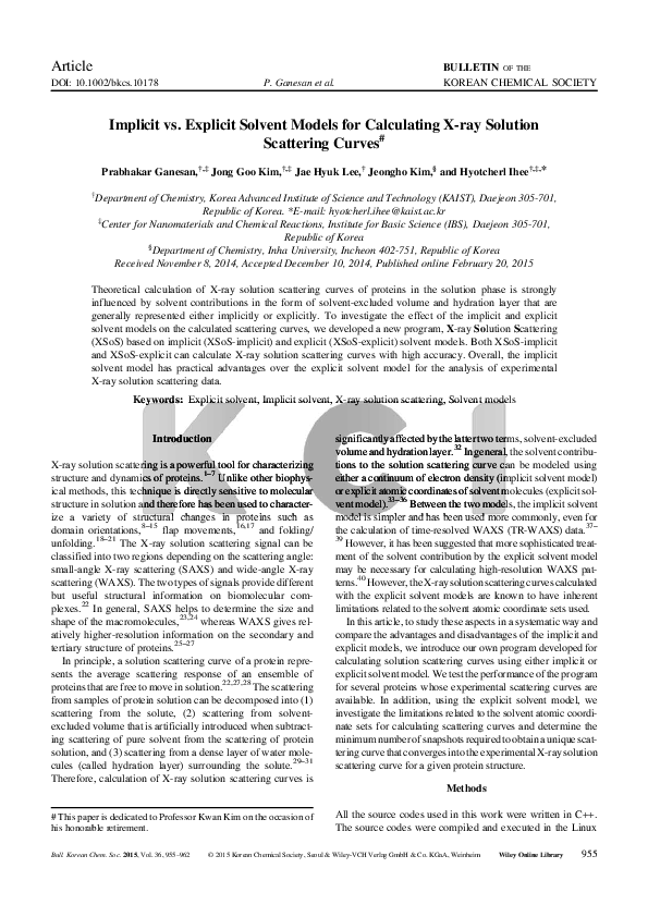 Pdf Implicit Vs Explicit Solvent Models For Calculating X Ray