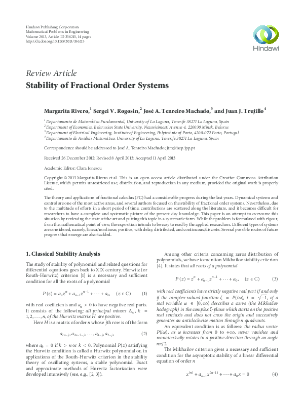 (PDF) Stability of Fractional Order Systems