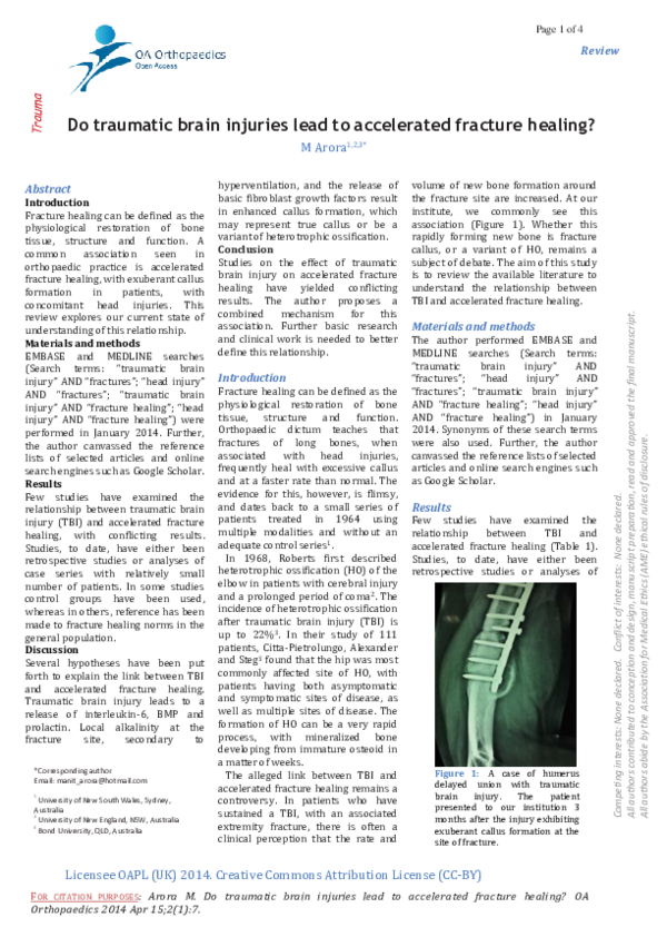 (PDF) Do traumatic brain injuries lead to accelerated fracture healing