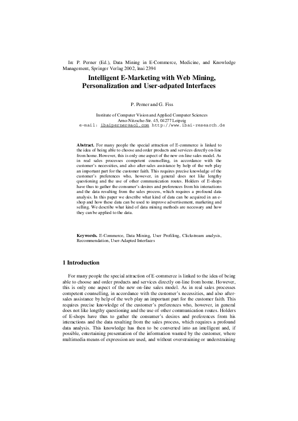 (PDF) Intelligent E-Marketing with Web Mining, Personalization and User-adpated Interfaces