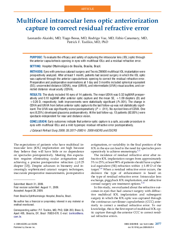 (PDF) Multifocal intraocular lens optic anteriorization capture to ...