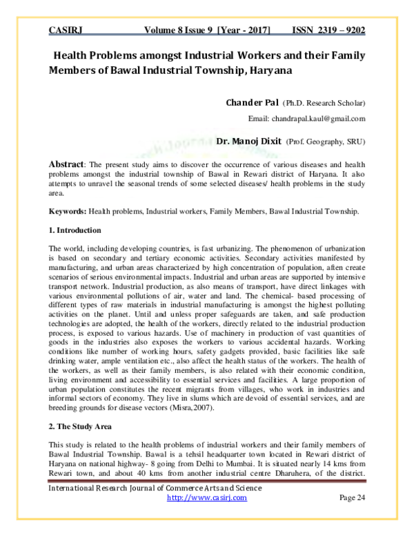 (PDF) Health Problems amongst Industrial Workers and their Family ...