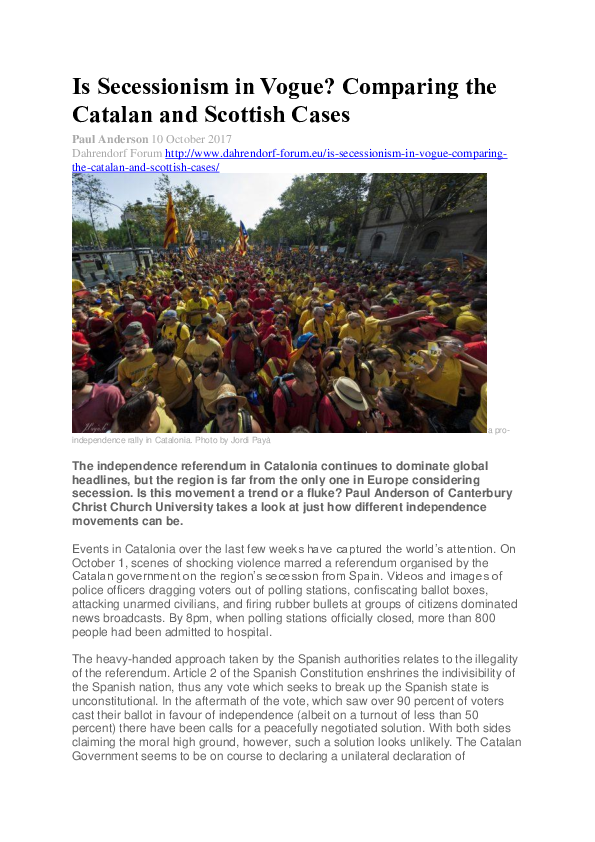(DOC) Is Secessionism in Vogue? Comparing the Catalan and Scottish Cases