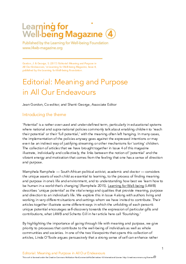 (PDF) Editorial: Meaning and Purpose in All Our Endeavours