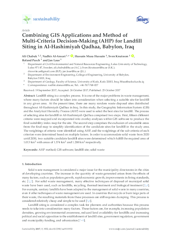 (PDF) Combining GIS Applications and Method of Multi-Criteria Decision-Making (AHP) for Landfill ...