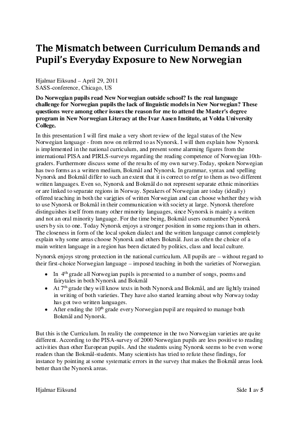 (PDF) The Mismatch between Curriculum Demands and Pupil's Everyday ...