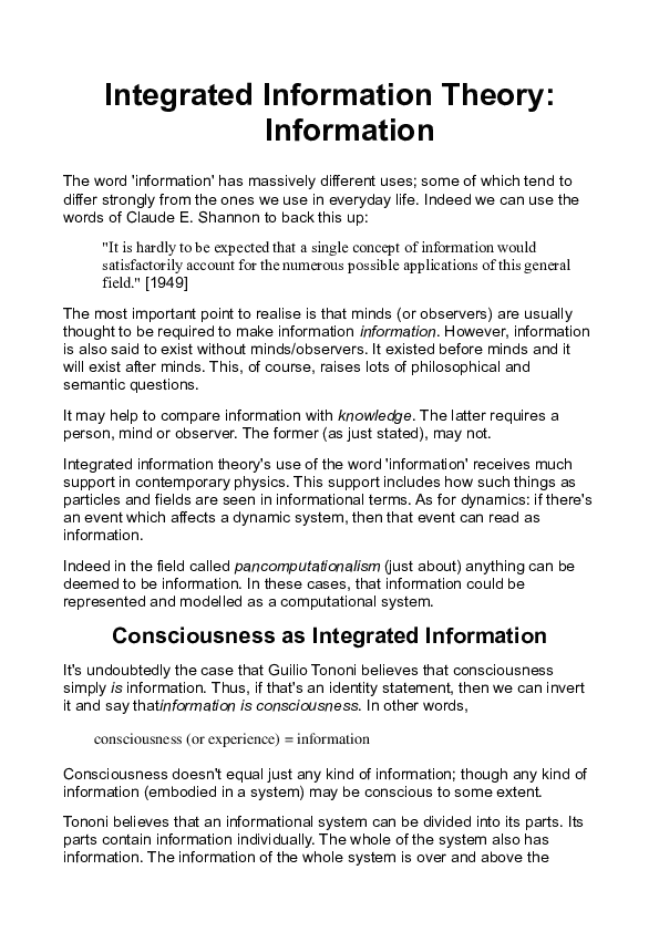 (DOC) Integrated Information Theory: Information (1)