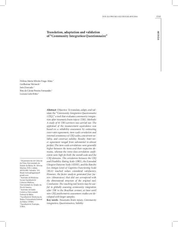(PDF) Translation, adaptation and validation of "Community Integration ...