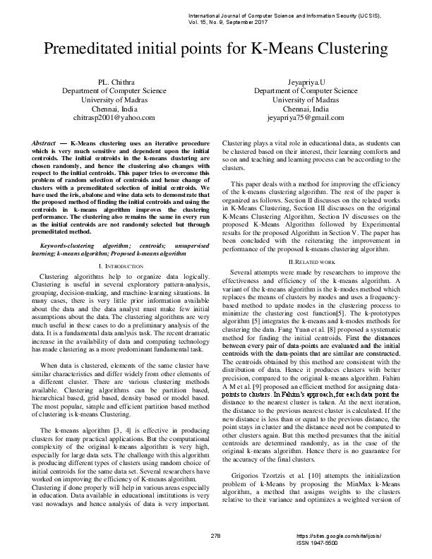 Pdf Premeditated Initial Points For K Means Clustering